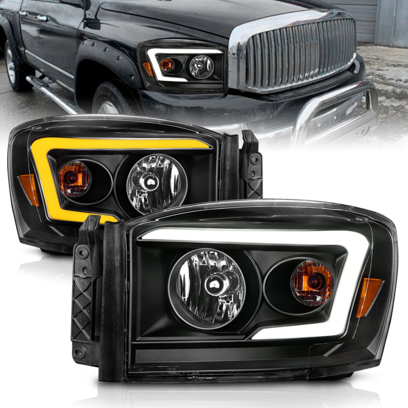Anzo Headlights w/Switchback Light Bars (Black): Dodge Ram 2006 - 2009 ...