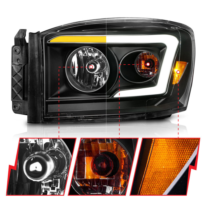 Anzo Headlights w/Switchback Light Bars (Black): Dodge Ram 2006 - 2009 ...